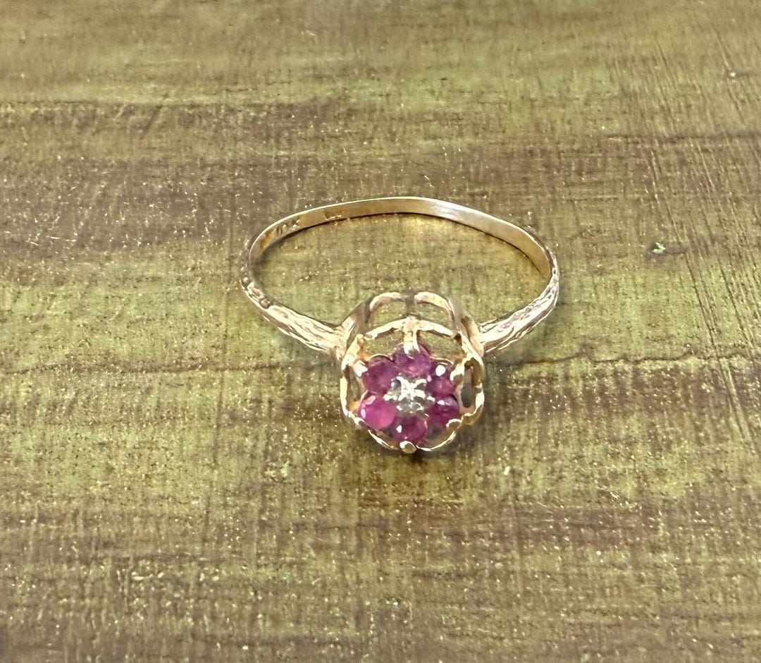 Vintage 10k Yellow Gold Ruby Tulip Flower Ring Size 7.#1103t2.free ...