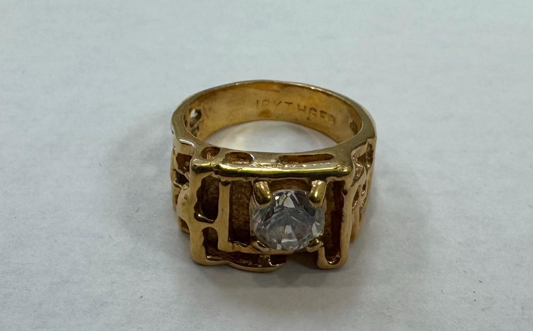 18k Gold Plated Mens Ring With Round Prong Set Cubic Zirconia Size 9 ...