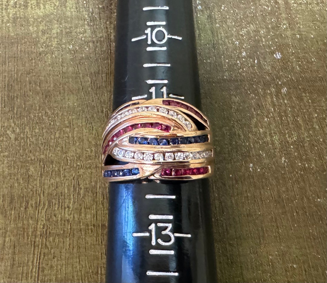 Vermeil 925 Rose Gold Multi Colored Simulated Stones Wide Band ...