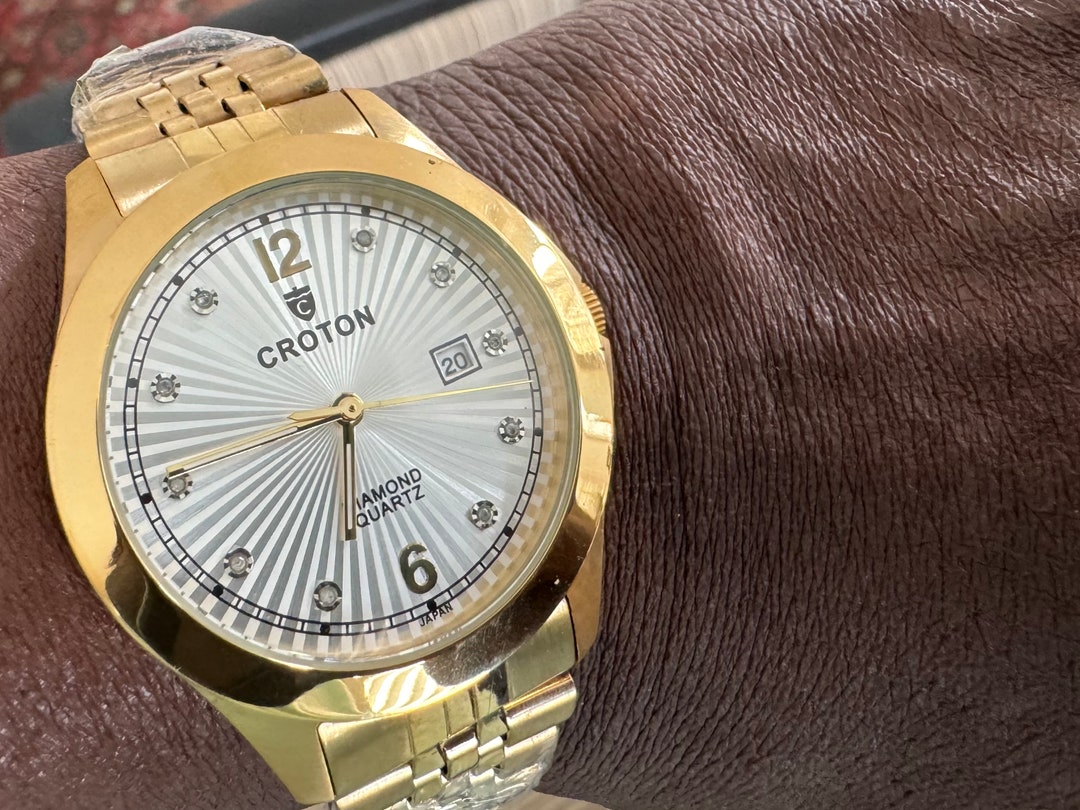 Croton Men’s Diamond Quartz Gold Tone Watch New.#2421wb.free Shipping ...