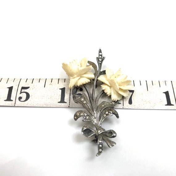 935” Silver Vintage flower brooch German Marcasite an… - Gem