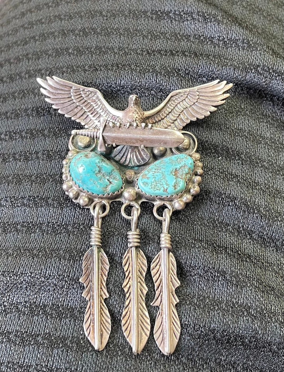 Vintage M ETSITTY Navajo American Eagle Turquoise Indian Pendant Dangle ...