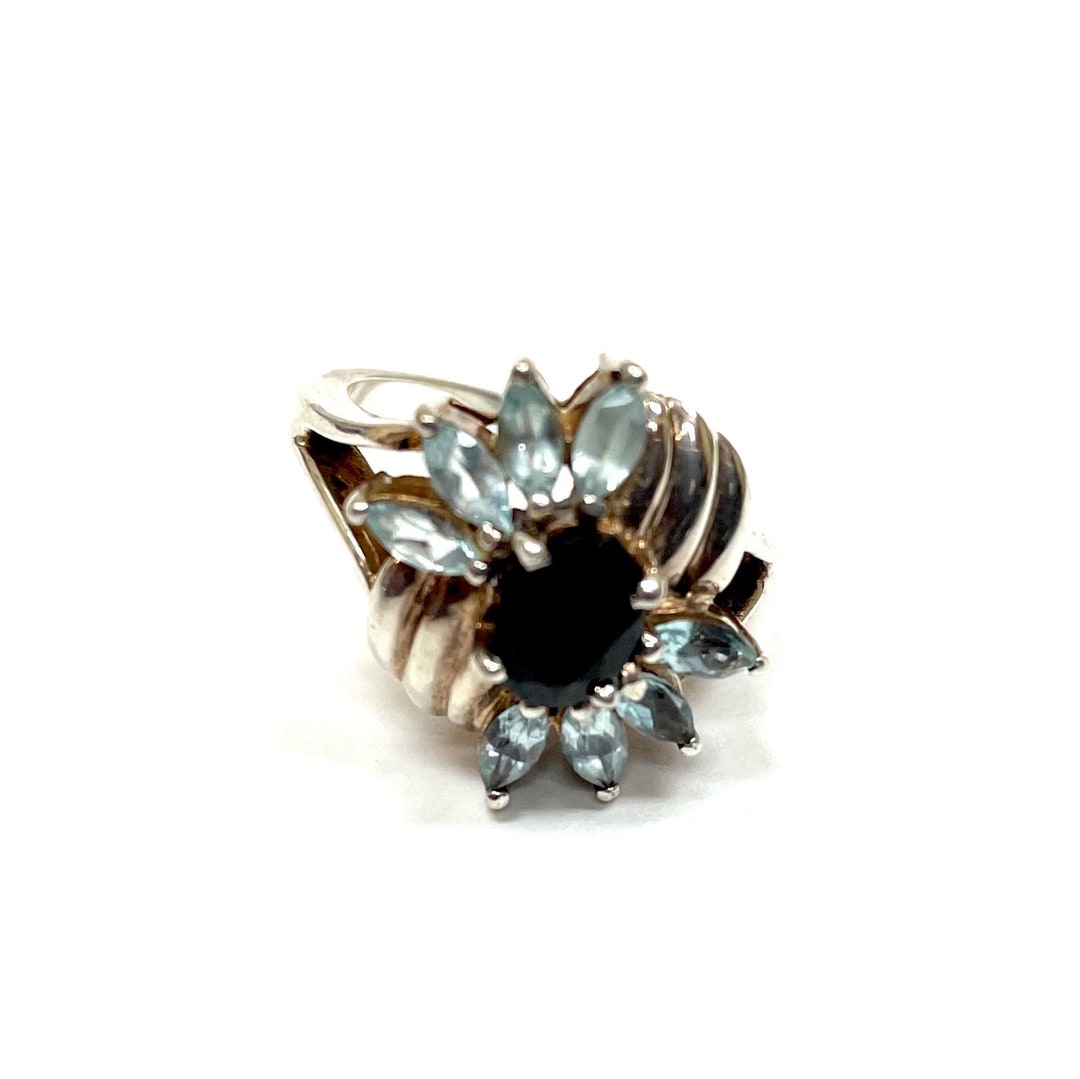 Two Tone Multicolored Gemstones Flower Ring Sterling Silver.8034t2 ...