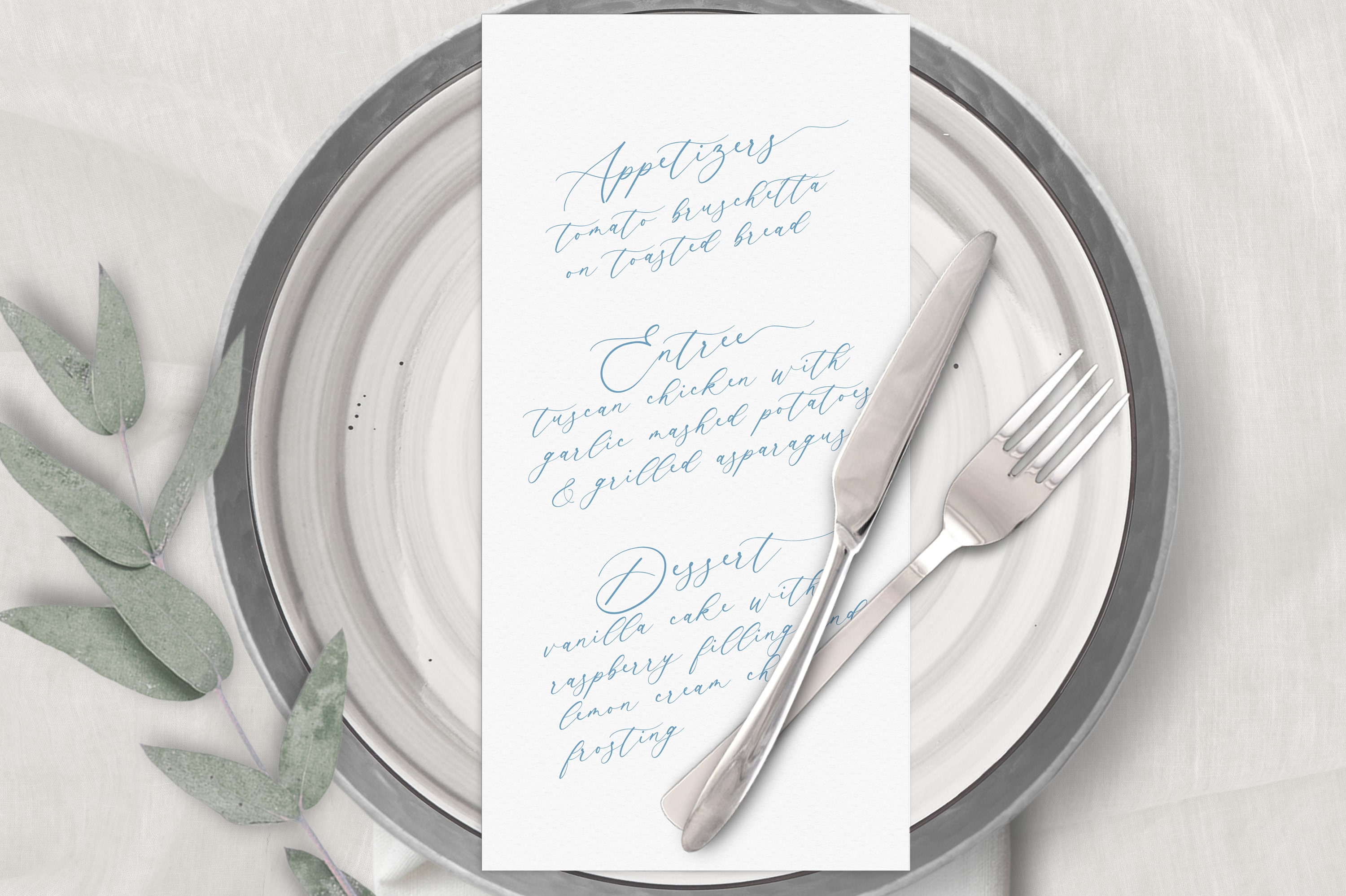 Printed Calligraphy Script Wedding Dinner Menus Dinner Party Menus ...