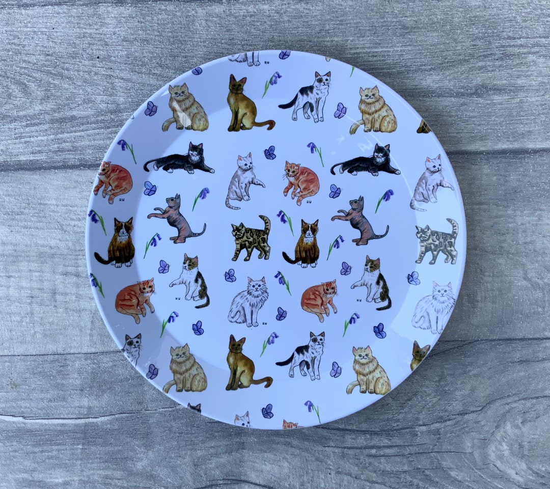New Cat Print/ Plates/ Cats/ Dinner Plates/ Cat/ Kitchenware/ Childrens ...