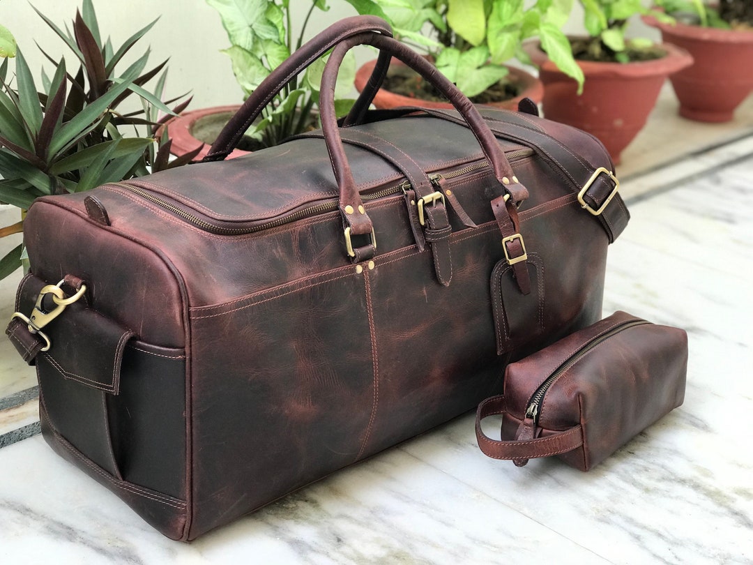 Combo Offer 24 Inch Leather Duffle Bag, Festival Overnight Weekender ...