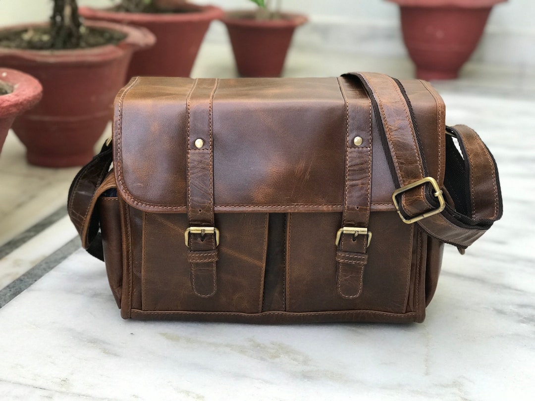 Premium Brown Leather SLR Camera Travel Bag: Ideal Gift for - Etsy