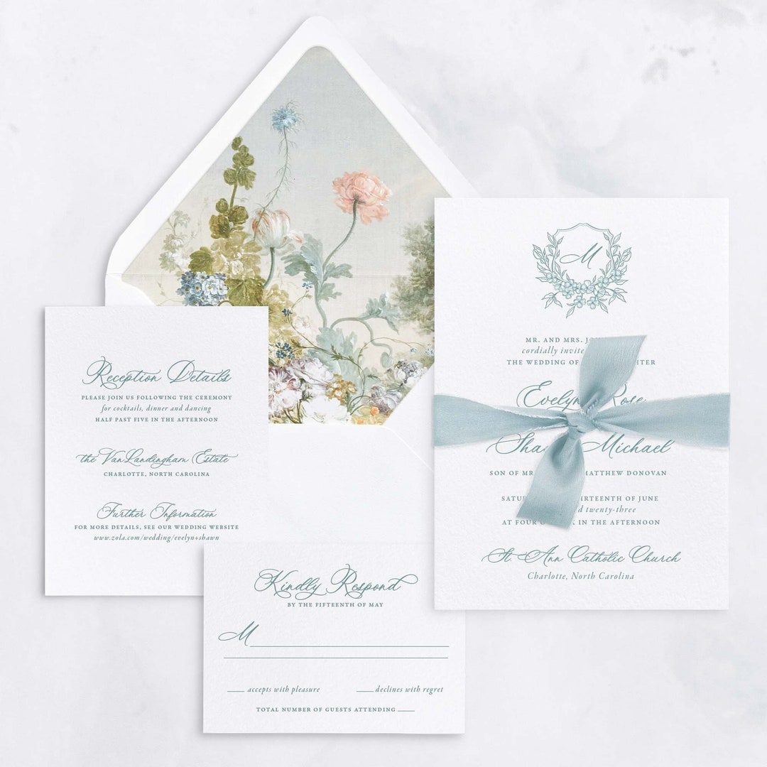 Elegant Floral Wedding Invitation, Vintage Floral Wedding Invitation ...