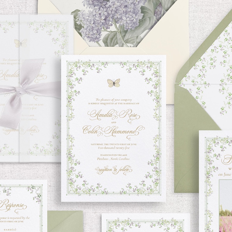 Amelia | Floral Wedding Invitation, Whimsical Garden Wedding Invitation ...