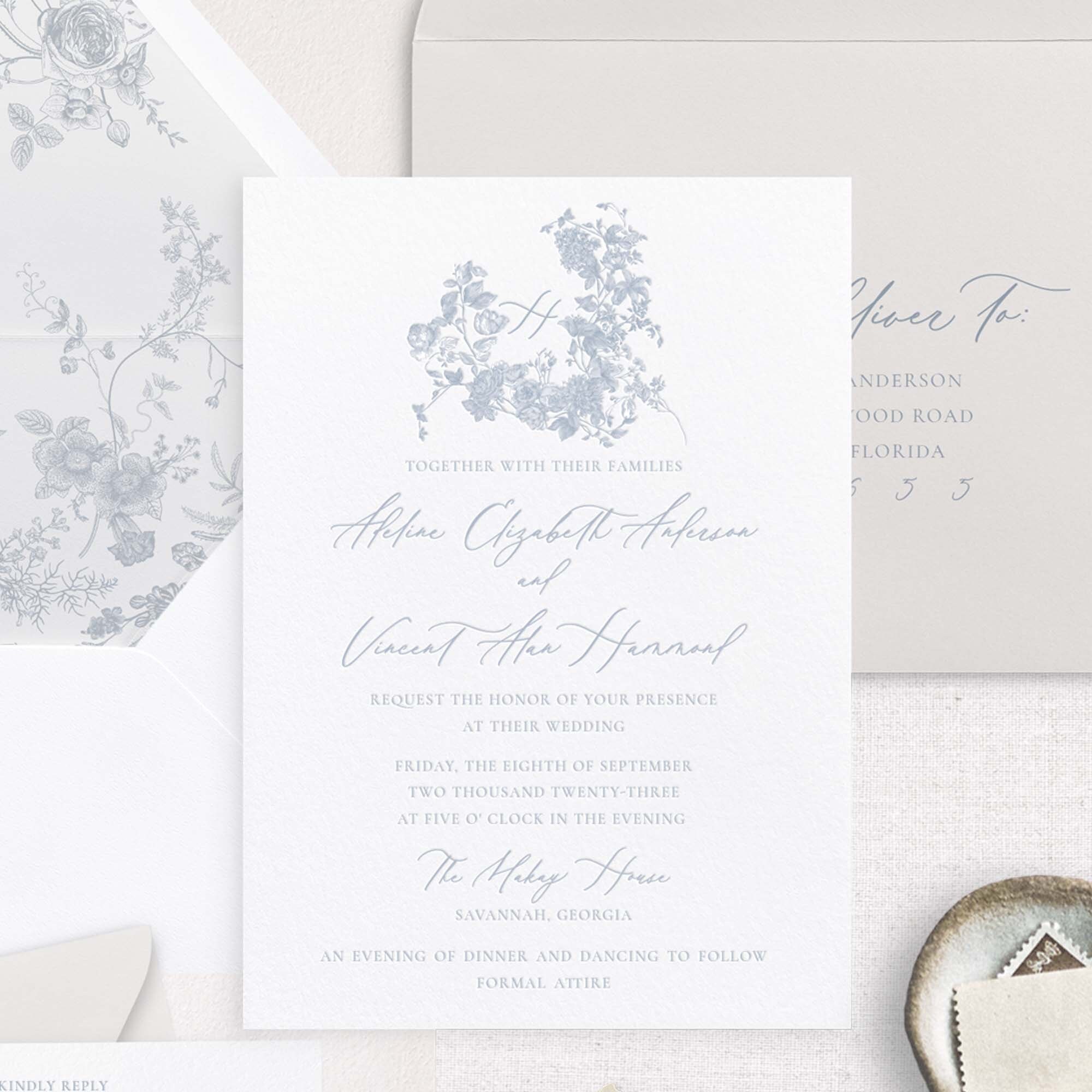 Elegant Floral Wedding Invitation, Delicate Floral Wedding Invitation ...
