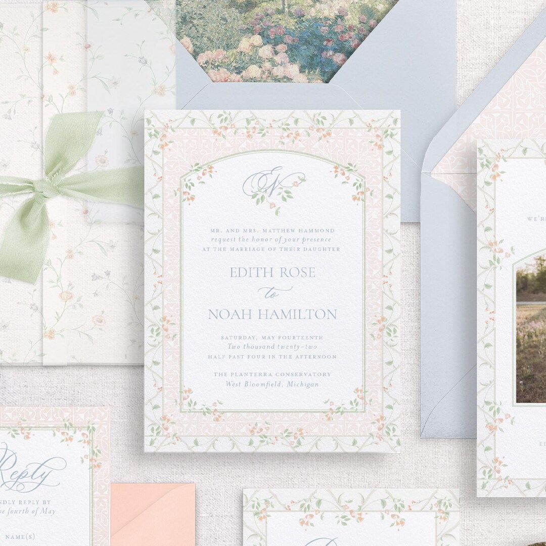 Edith | Romantic Garden Wedding Invitation, Elegant Floral Wedding ...