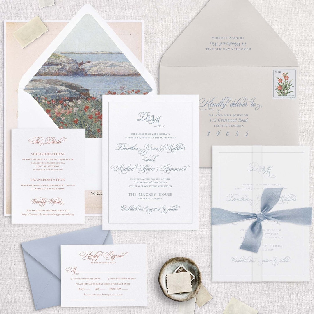 Elegant Coastal Wedding Invitation, Beach Wedding Invitation, Summer ...