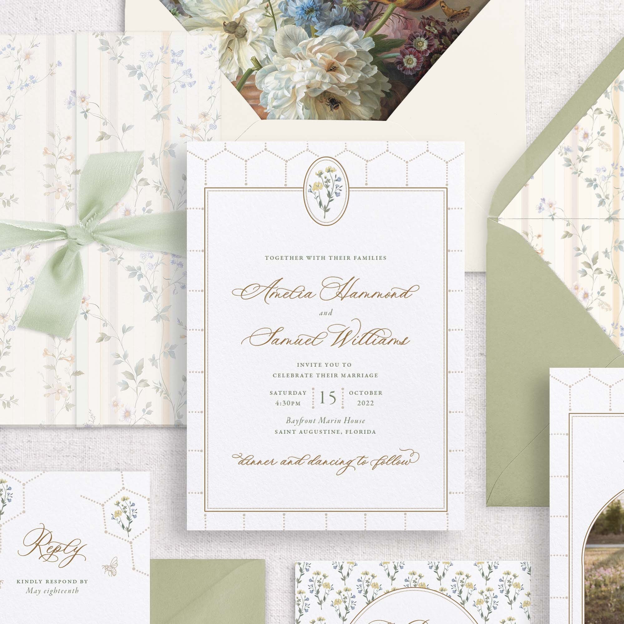 Elegant Floral Wedding Invitation, Vintage Floral Wedding Invitation ...