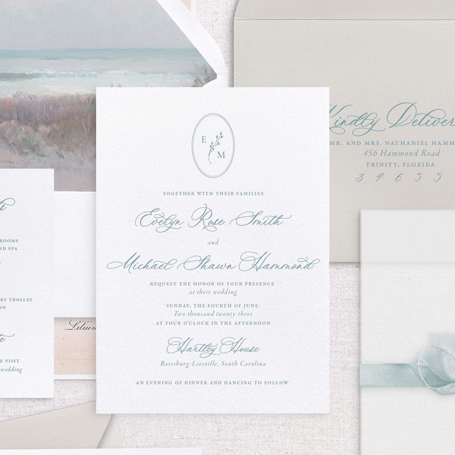 Beach Wedding Invitation, Elegant Coastal Wedding Invitation, Pastel ...