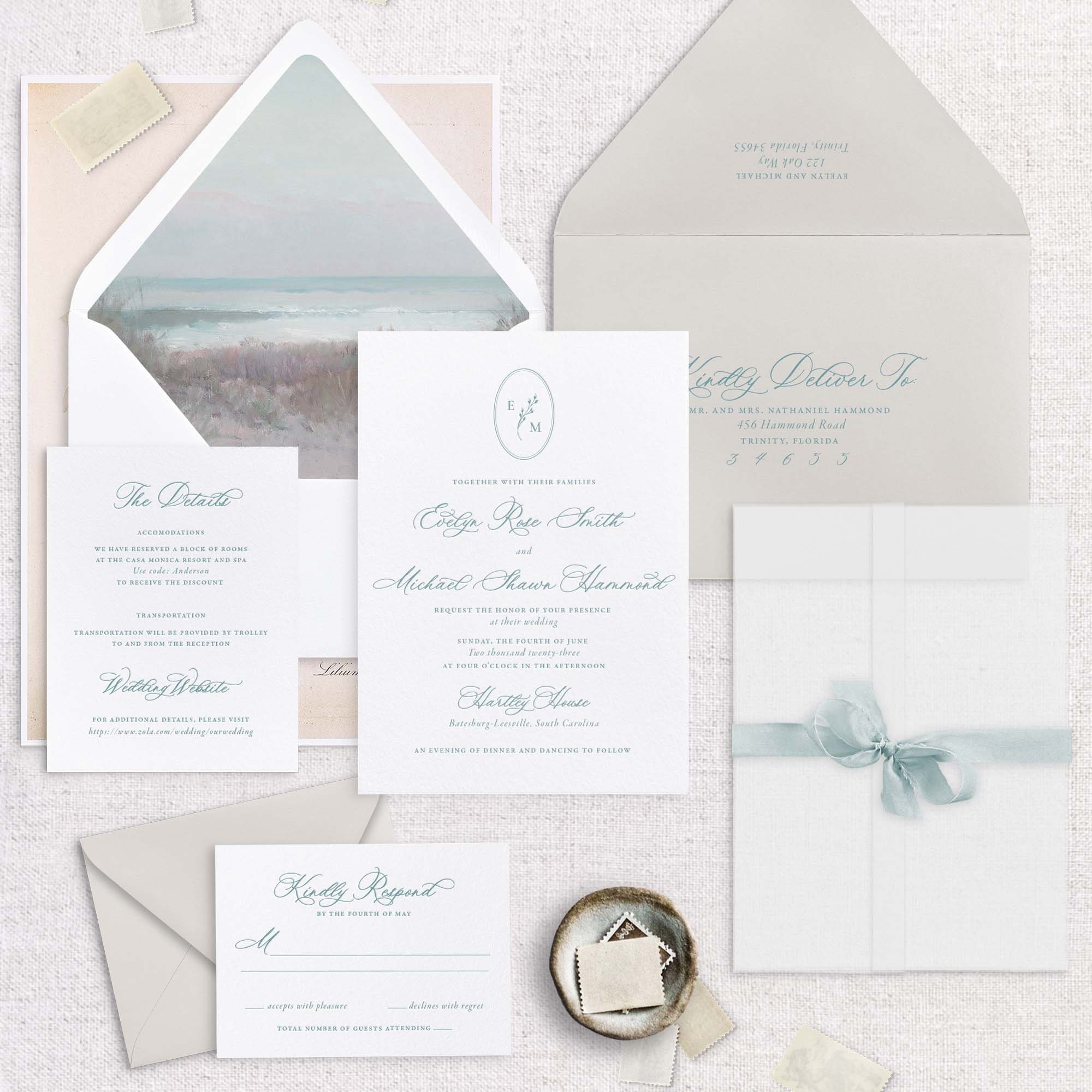 Beach Wedding Invitation, Elegant Coastal Wedding Invitation, Pastel ...
