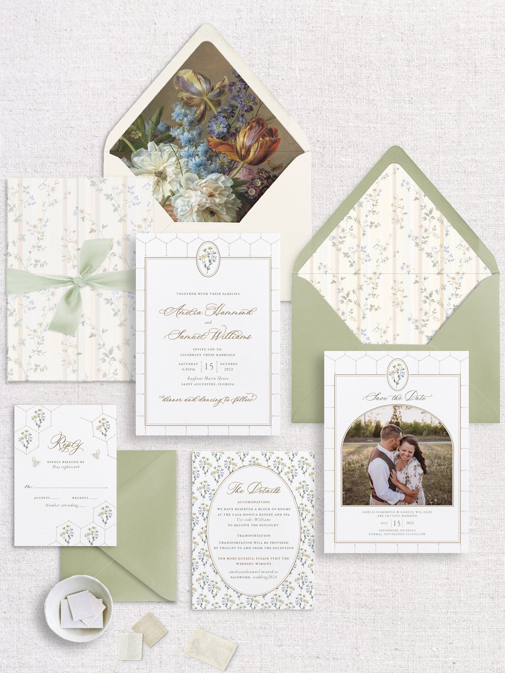 Elegant Floral Wedding Invitation, Vintage Floral Wedding Invitation ...