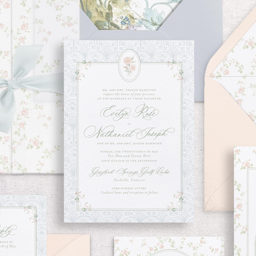 Floral Wedding Invitation, Whimsical Garden Wedding Invitation, Blush ...