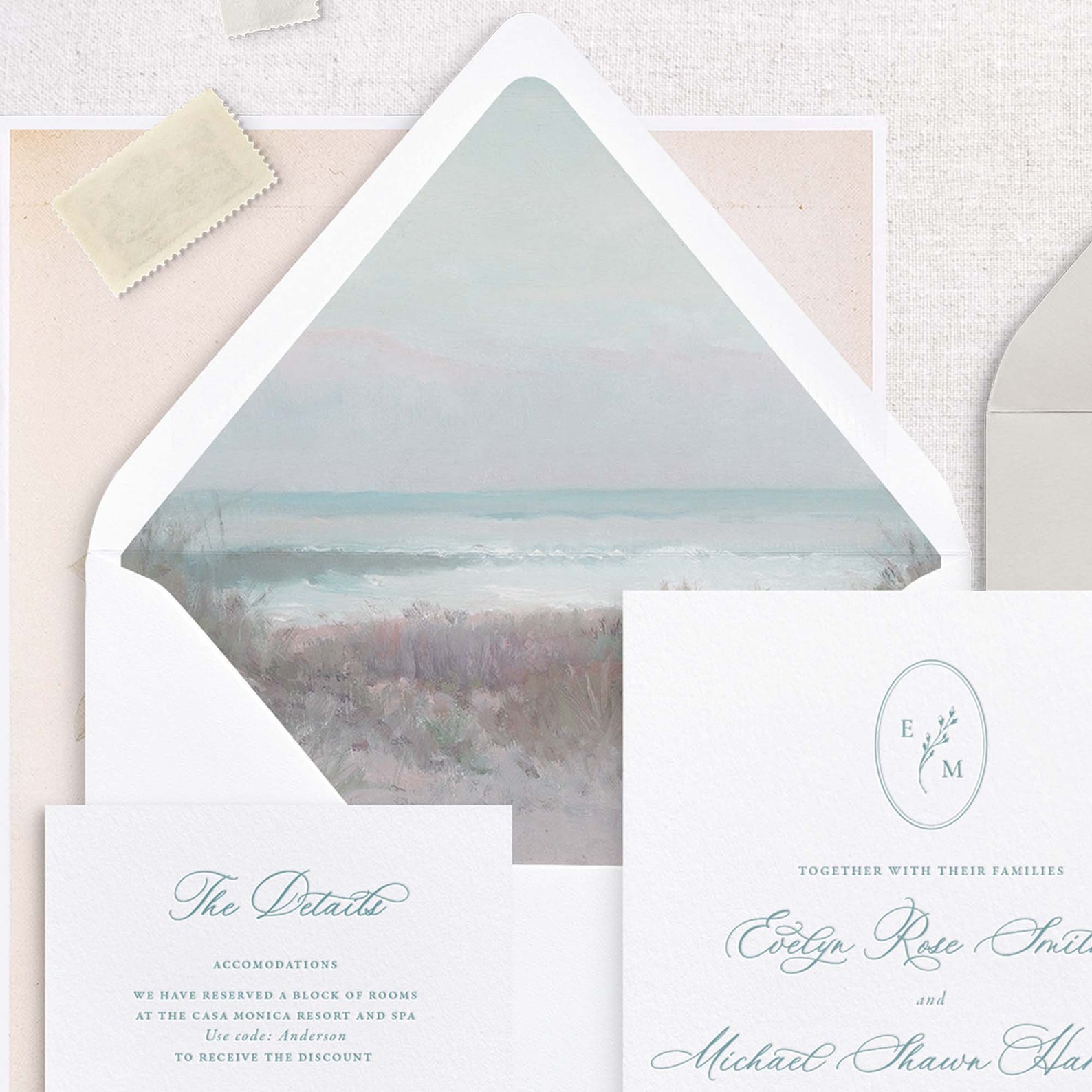 Beach Wedding Invitation, Elegant Coastal Wedding Invitation, Pastel ...