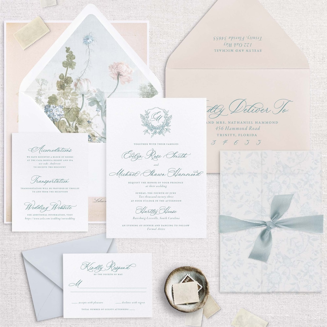 Elegant Floral Wedding Invitation, Vintage Floral Wedding Invitation ...