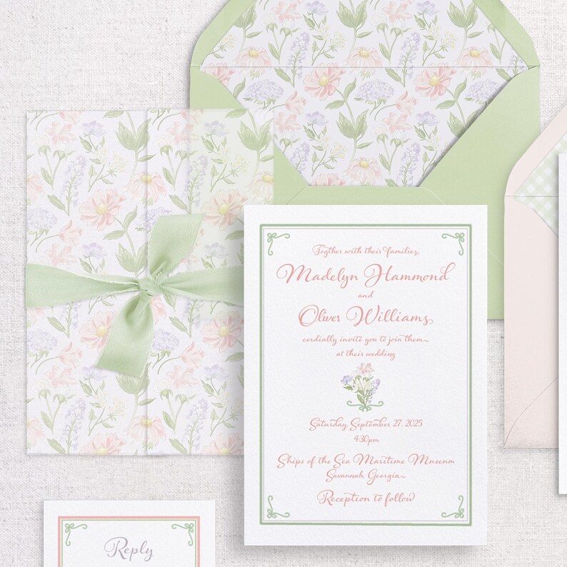 Madelyn | Romantic Garden Wedding Invitation, Elegant Floral Wedding ...
