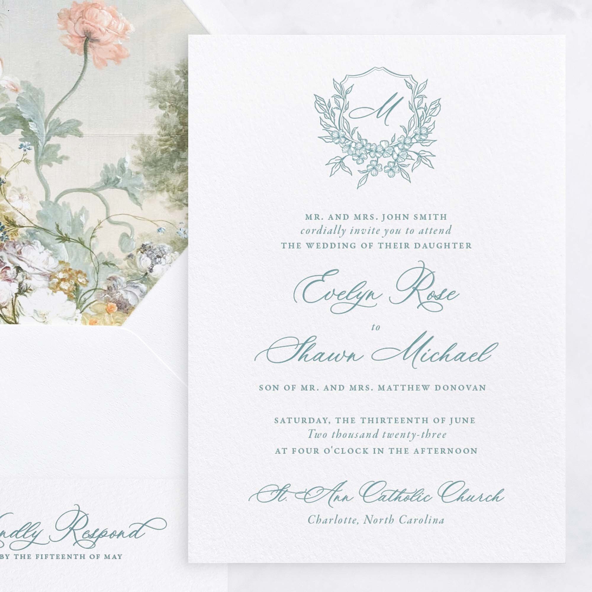 Elegant Floral Wedding Invitation, Vintage Floral Wedding Invitation ...