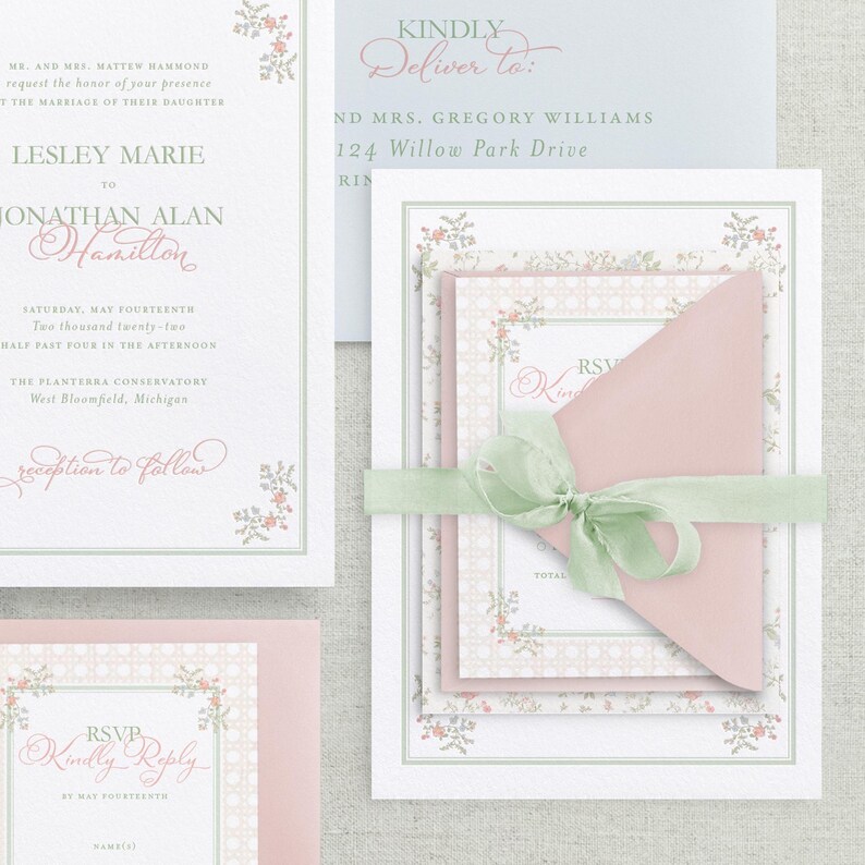 Lesley | Floral Wedding Invitation, Whimsical Garden Wedding Invitation ...