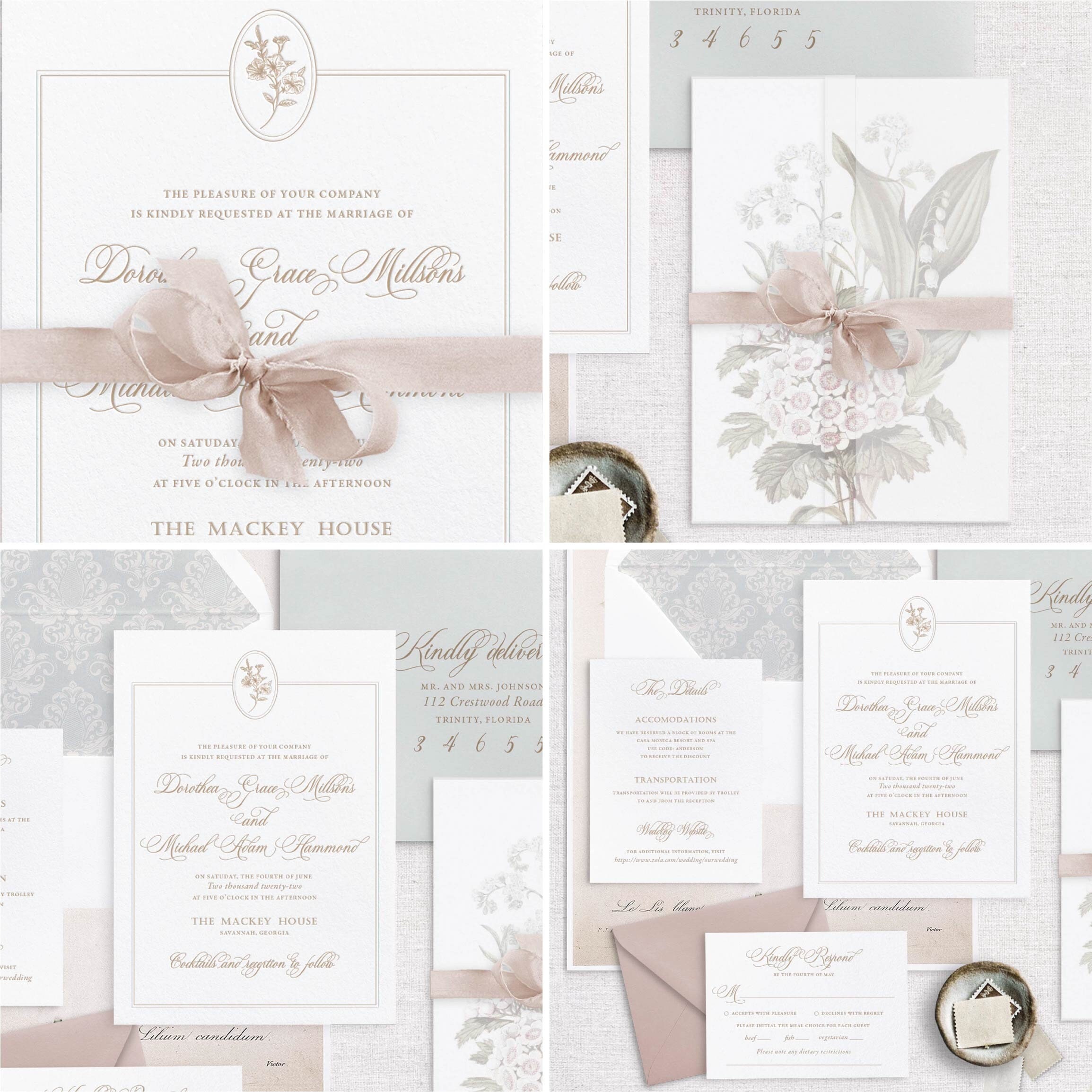 Elegant Wedding Invitation, Vintage Floral Wedding Invitation, Spring Wedding Invitation, Blush ...