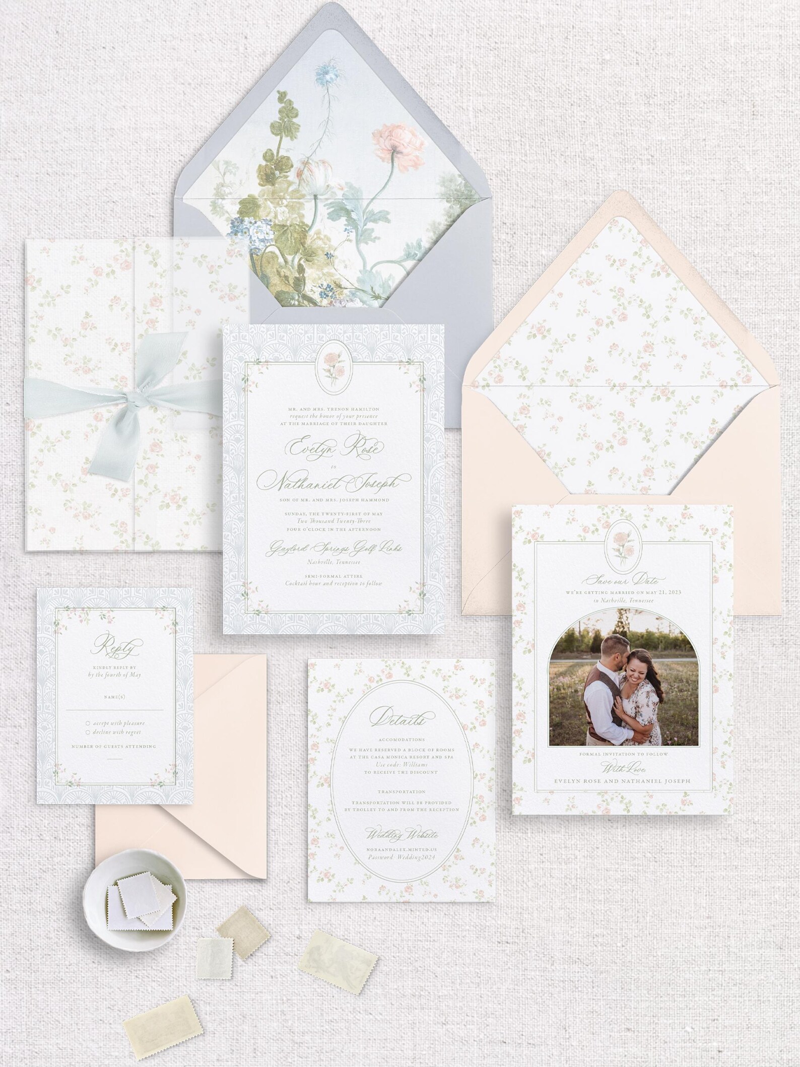 Floral Wedding Invitation, Whimsical Garden Wedding Invitation, Blush ...