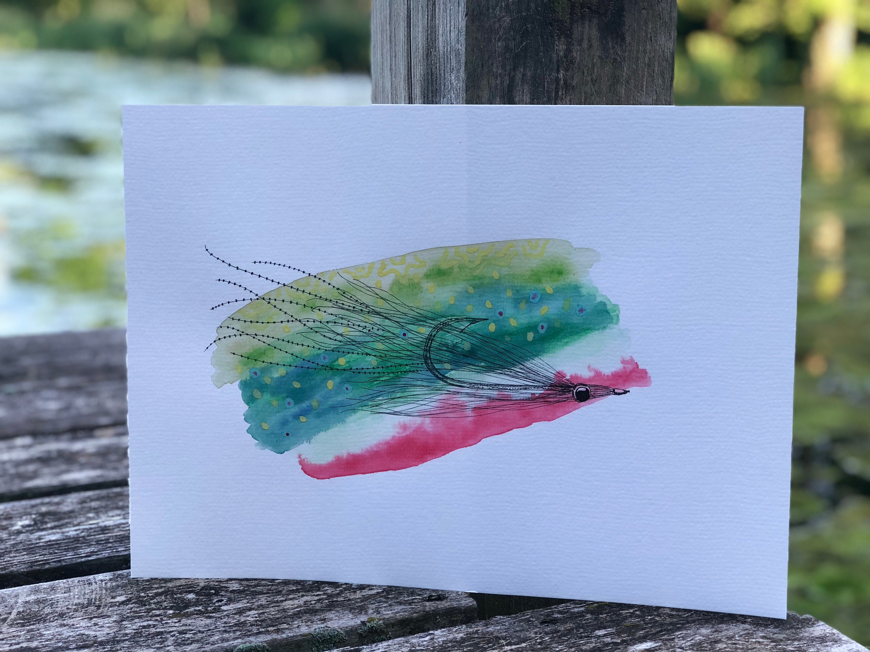 Trout and Fly Watercolor Painting - Etsy