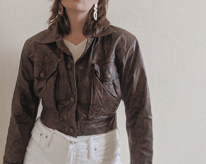 Vintage 80s Leather Jacket / Snake Skin Coat / 1980s Cropped Leather ...