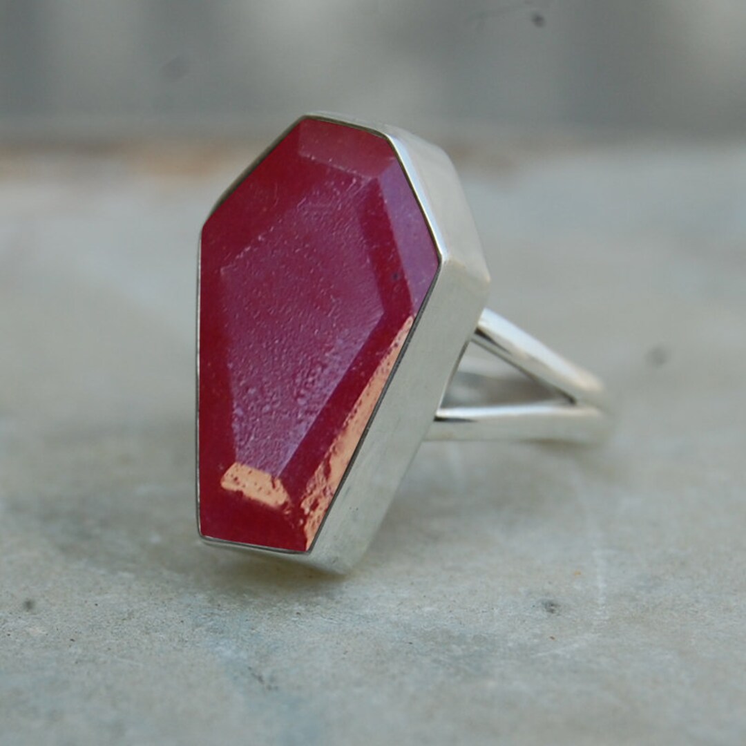 Coffin Red Ruby Ring: 925 Sterling Silver, Bridal Jewelry - Etsy