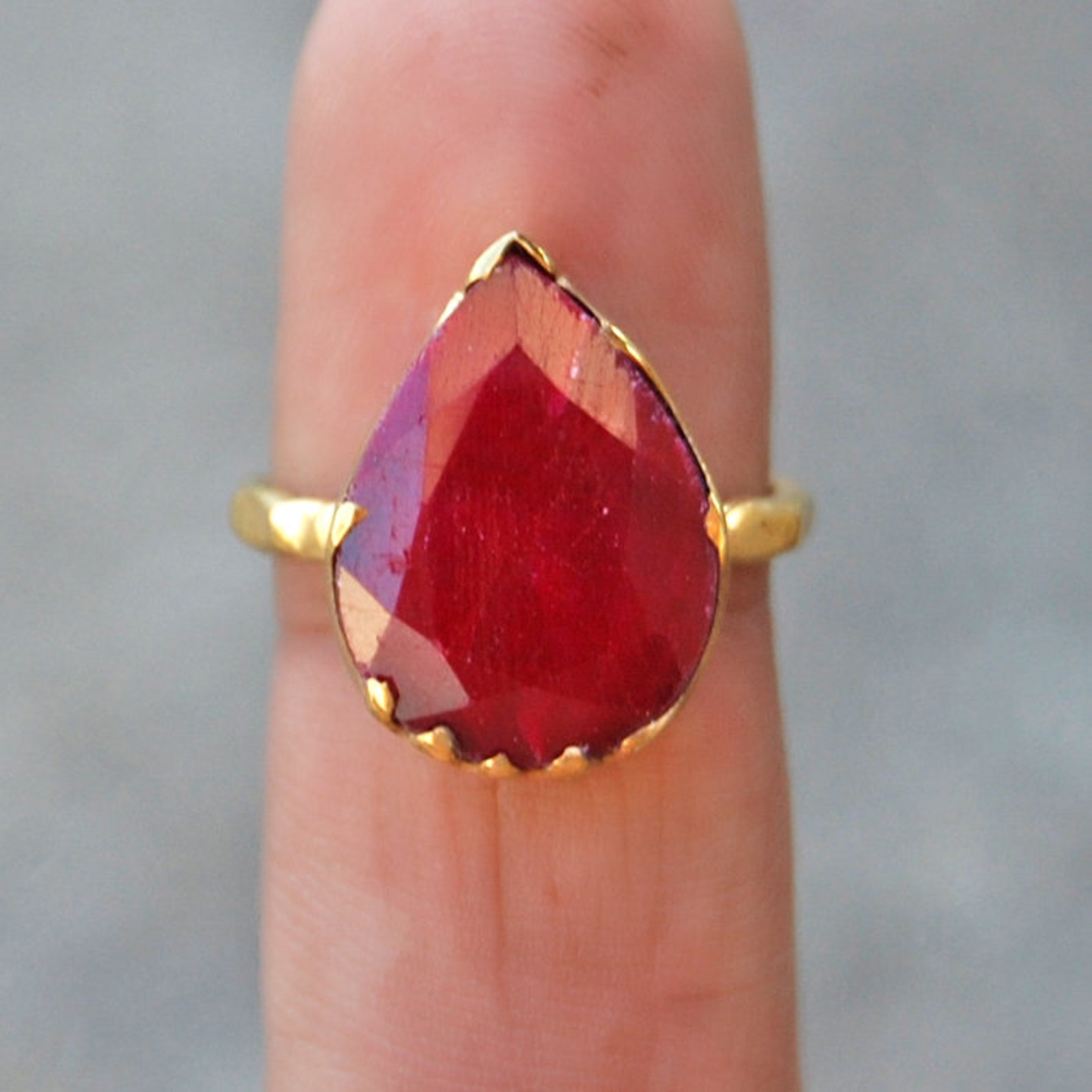 Faceted Red Ruby 925 Sterling Silver Ring 18K Rose Gold 18K - Etsy ...