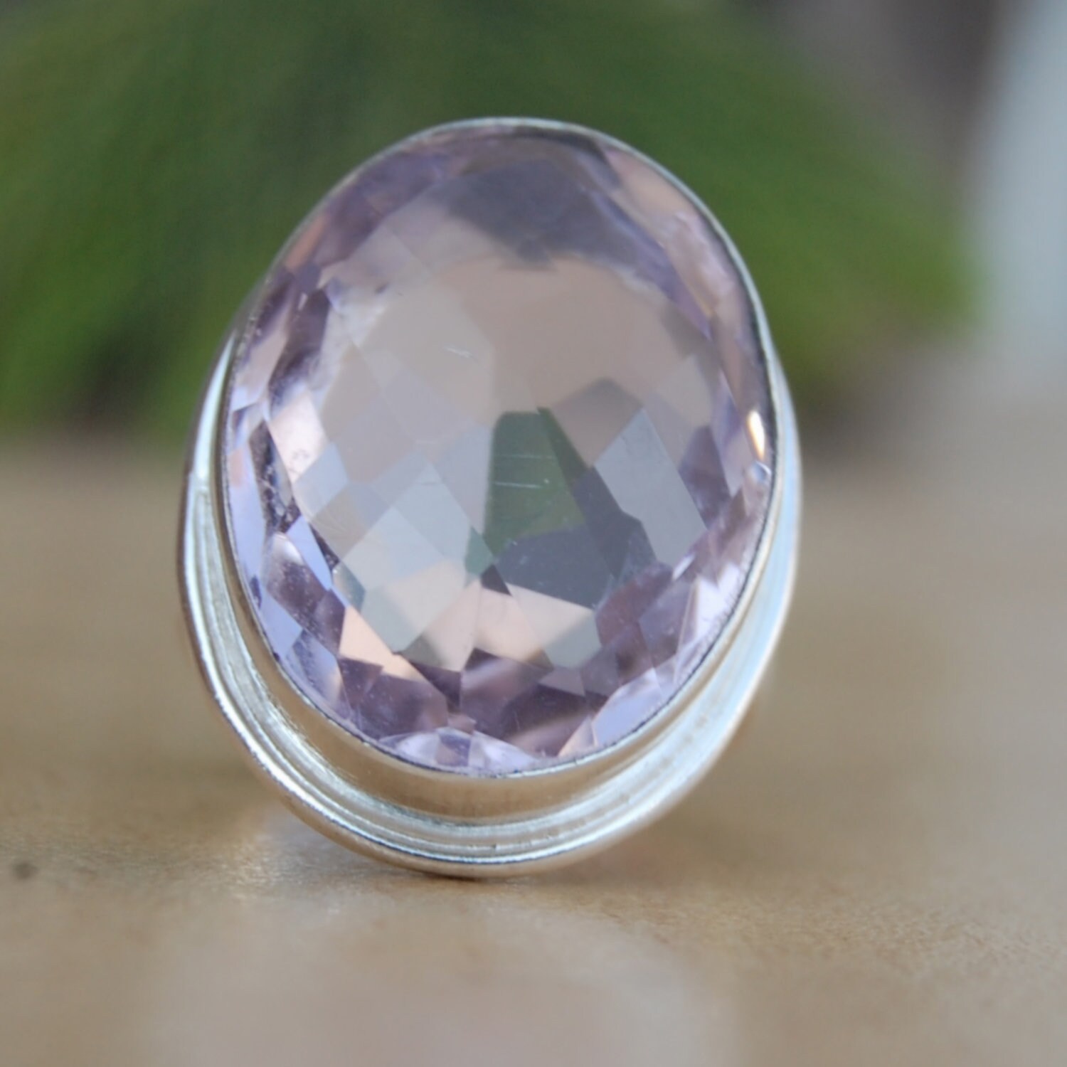 Huge Kunzite Ring Oval Rose Cut Pink Kunzite Quartz 18K | Etsy