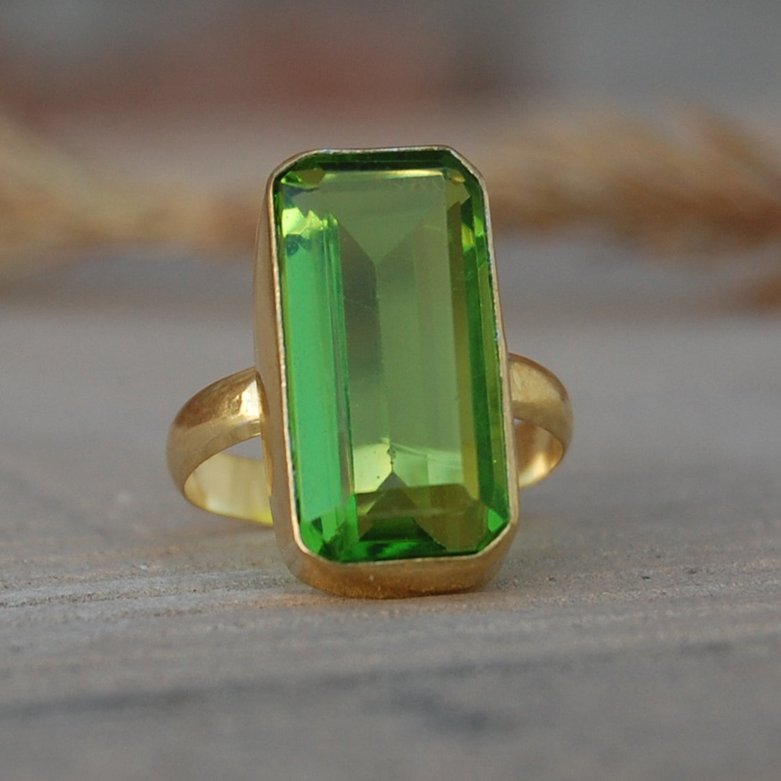 Green Peridot Sterling Silver Ring: 18K Gold Statement Jewelry - Etsy