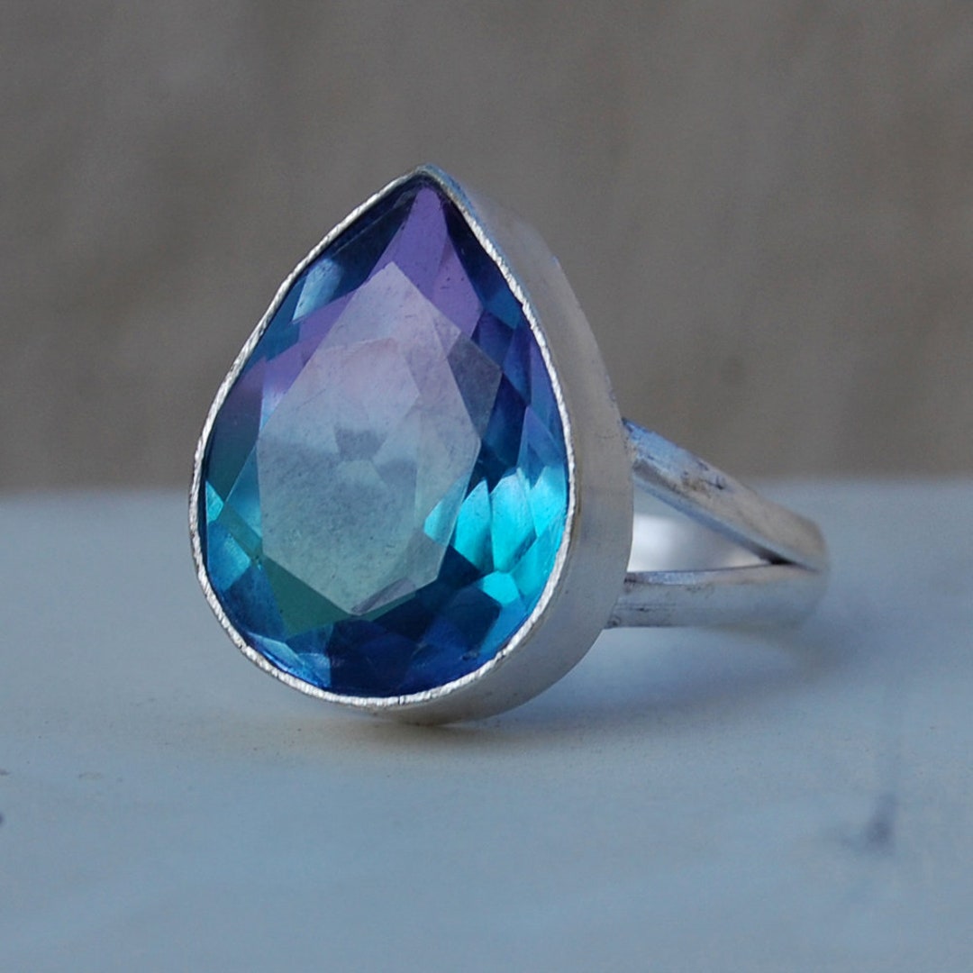 Neon Blue Purple Tourmaline Quartz Gemstone 925 Sterling Silver Ring ...