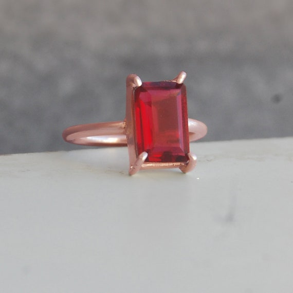 Red Beryl Emerald Ring