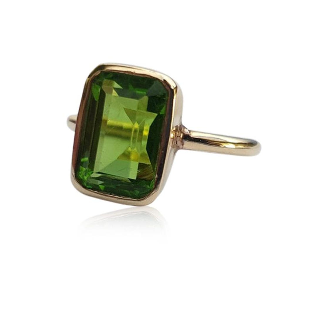 Octagon Green Peridot Quartz 925 Sterling Silver Ring, 18K Rose Gold ...