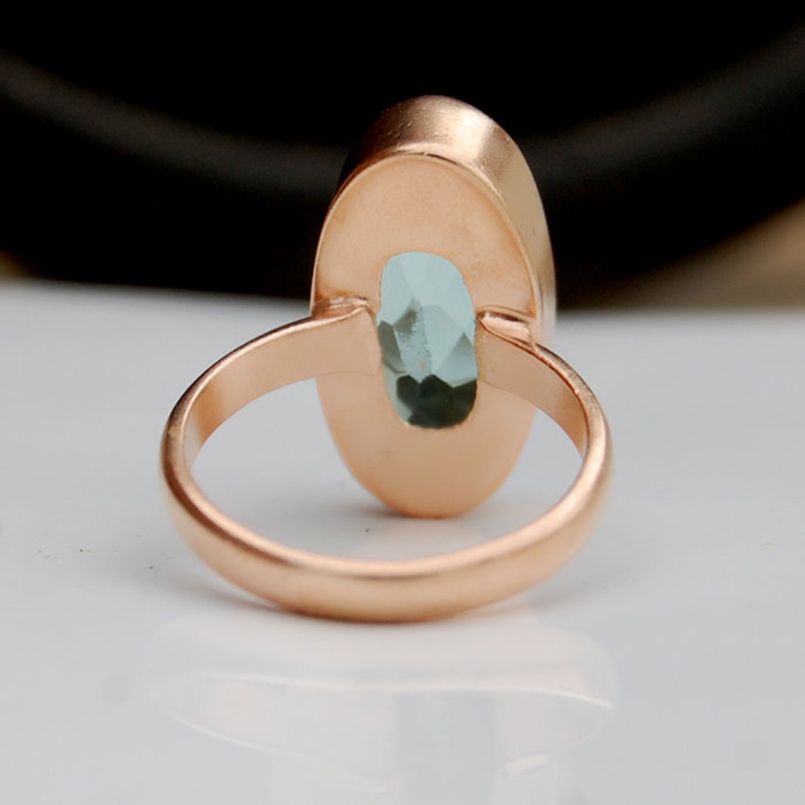 Oval Cut Green Hiddenite 18K Matte Finish Rose Gold Ring - Etsy