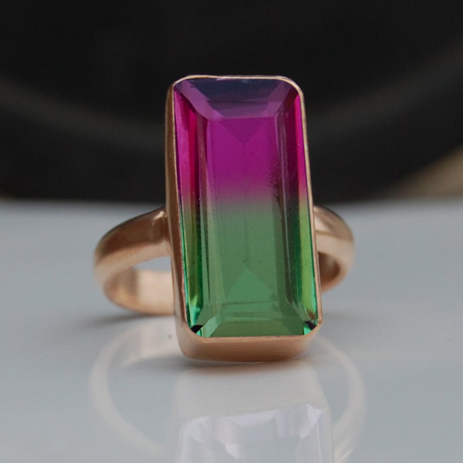 Watermelon Tourmaline Quartz 18K Matte Finish Rose Gold Ring - Etsy