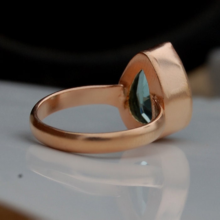 Pear Cut Green Hiddenite 18K Matte Finish Rose Gold Ring | Etsy