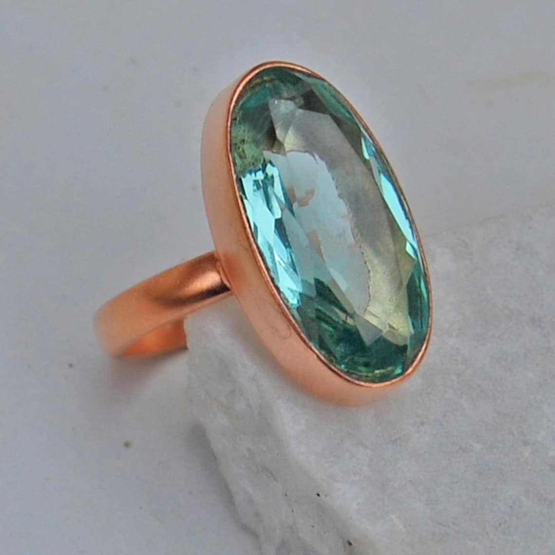 Oval Cut Green Hiddenite 18K Matte Finish Rose Gold Ring | Etsy