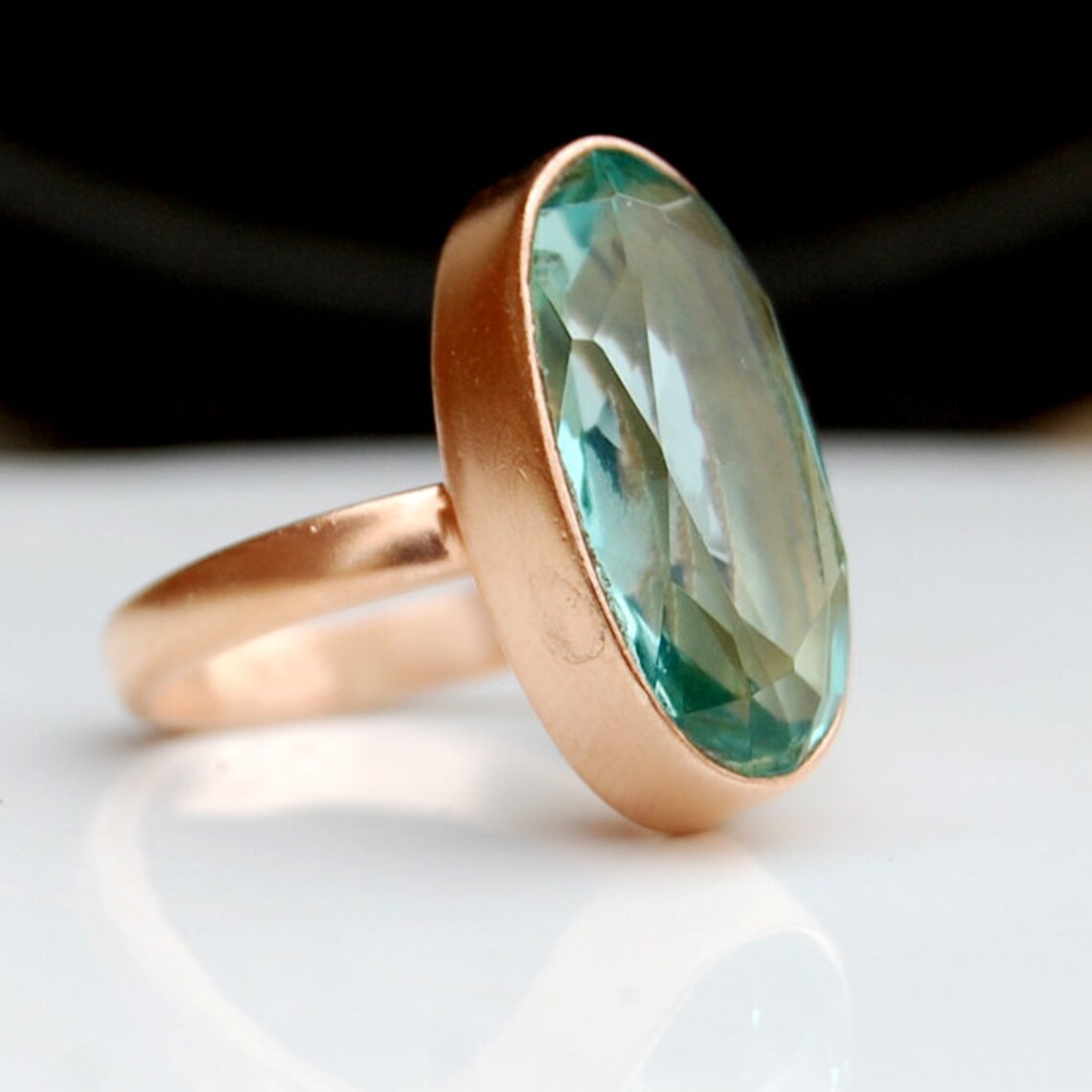 Oval Cut Green Hiddenite 18K Matte Finish Rose Gold Ring - Etsy