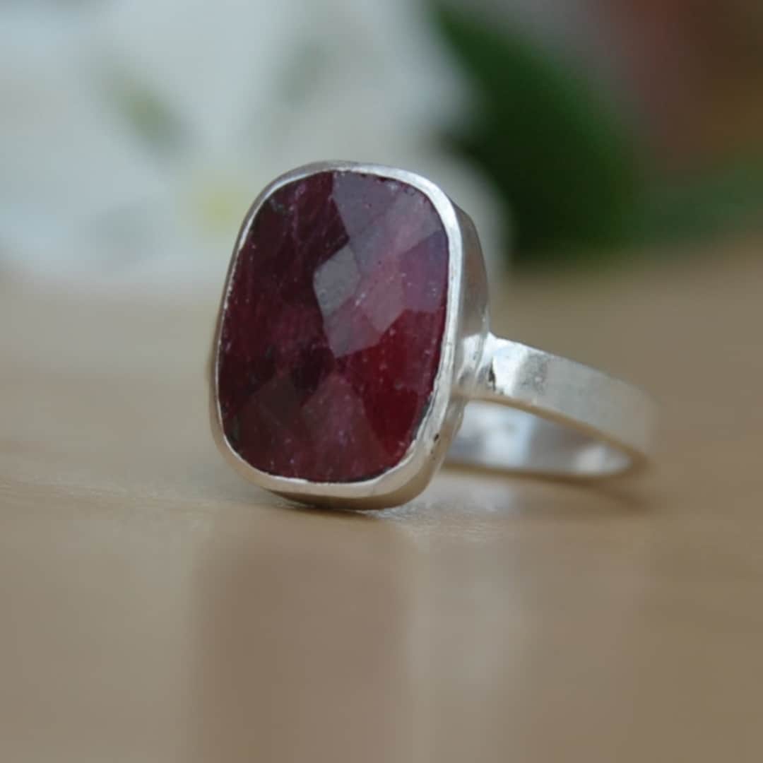Natural Raw Red Ruby 925 Sterling Silver Ring, 18K Rose Gold, 18K ...