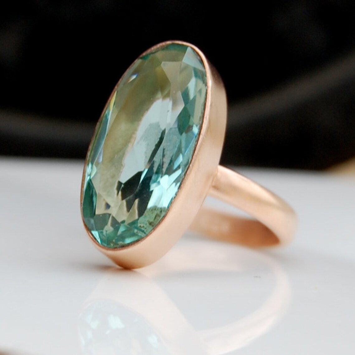 Oval Cut Green Hiddenite 18K Matte Finish Rose Gold Ring - Etsy