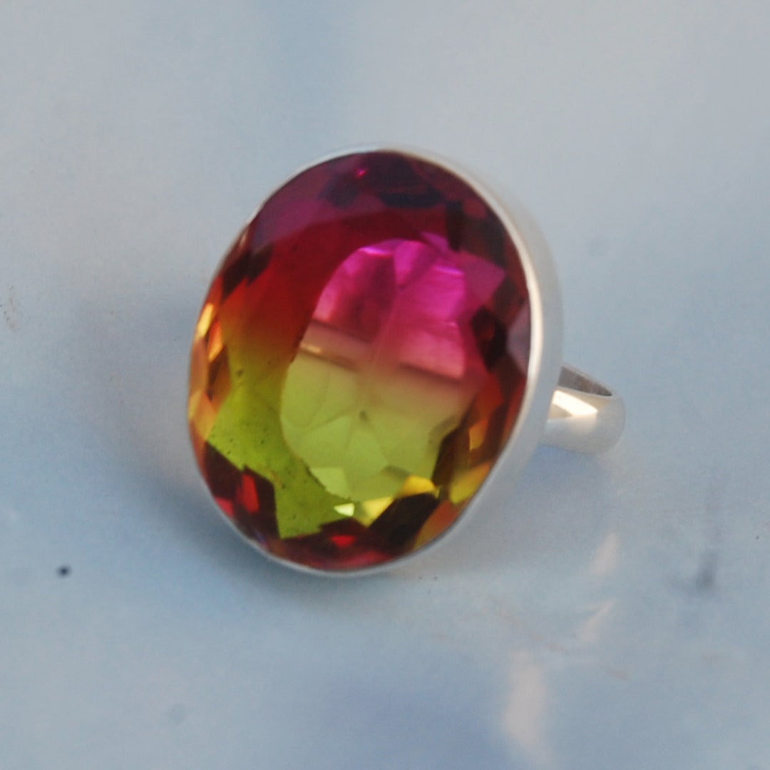 Green Pink Watermelon Tourmaline Quartz Gemstone 925 Sterling Silver ...
