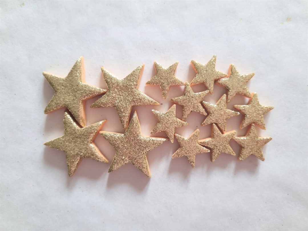 24 Glittery Gold Stars - 2 Sizes - Edible Sugar Cake Decorations ...