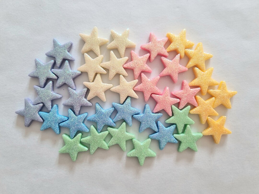 30 Glittery Pastel Stars - Edible Sugar Cake Decorations / Toppers ...