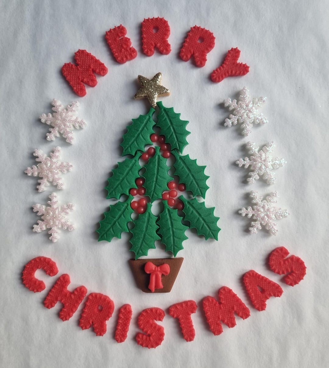 Edible Red Merry Christmas & Holly Tree Set - Etsy