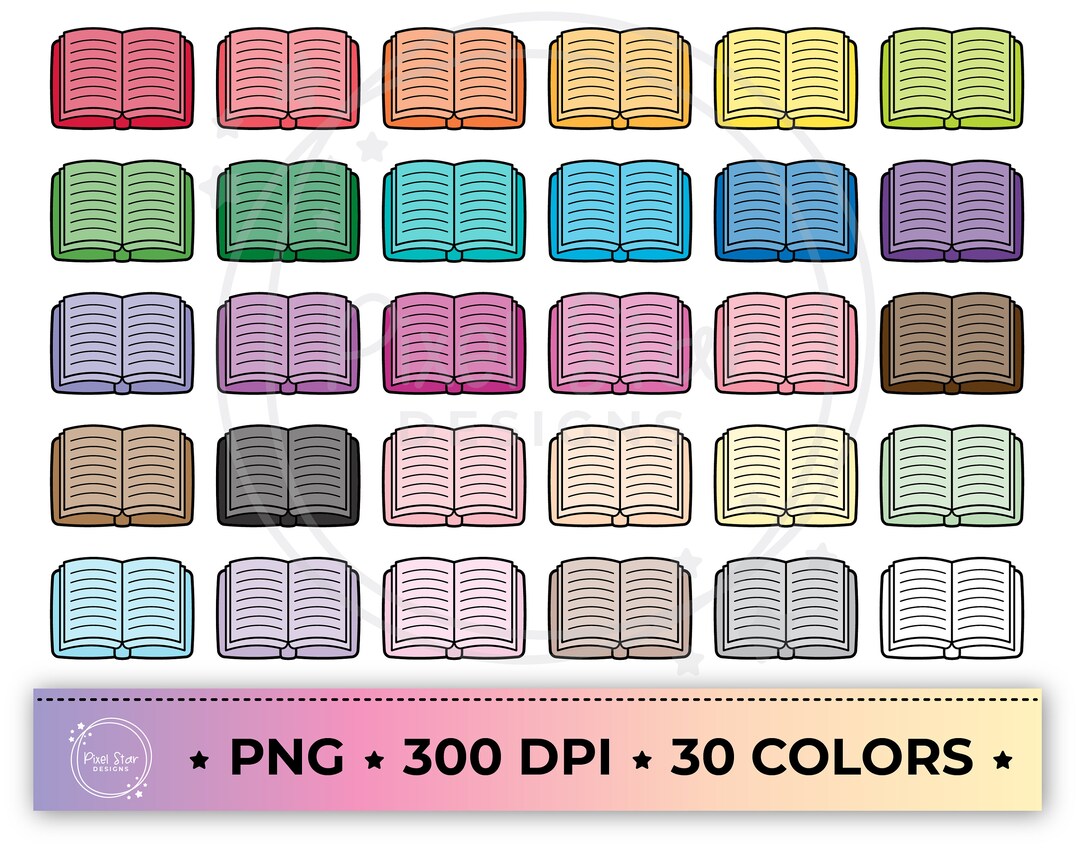Open Book Clipart PNG Graphics in 30 Colors, Commercial Use, Instant ...