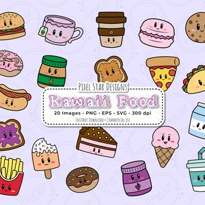 Cute Food Clipart Set, Kawaii Food & Dessert Vector Graphics ...